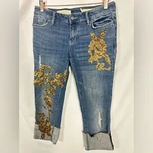 Pilcro | Jeans | Pilcro Hyphen Gold Sequin Cropped Jeans Size 26 | Poshmark